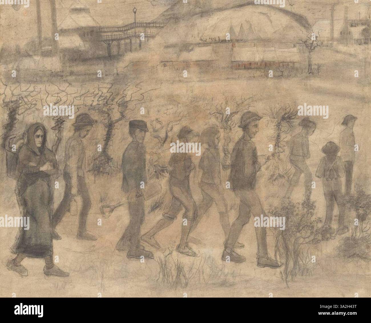 This watercolor by Vincent van Gogh shows miners in the snow, a ...