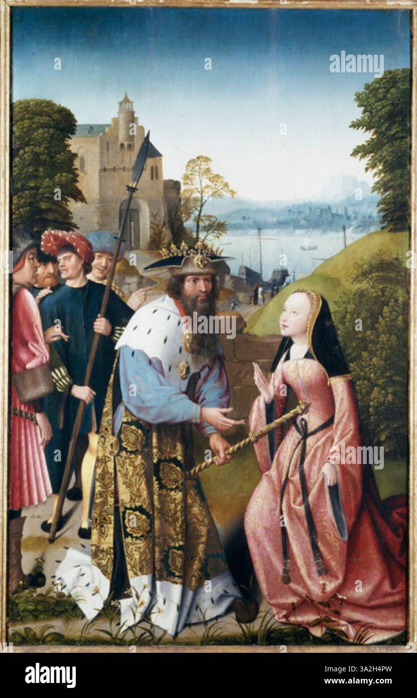 This altarpiece depicts Saint Dymphna learning of her father’s intent ...