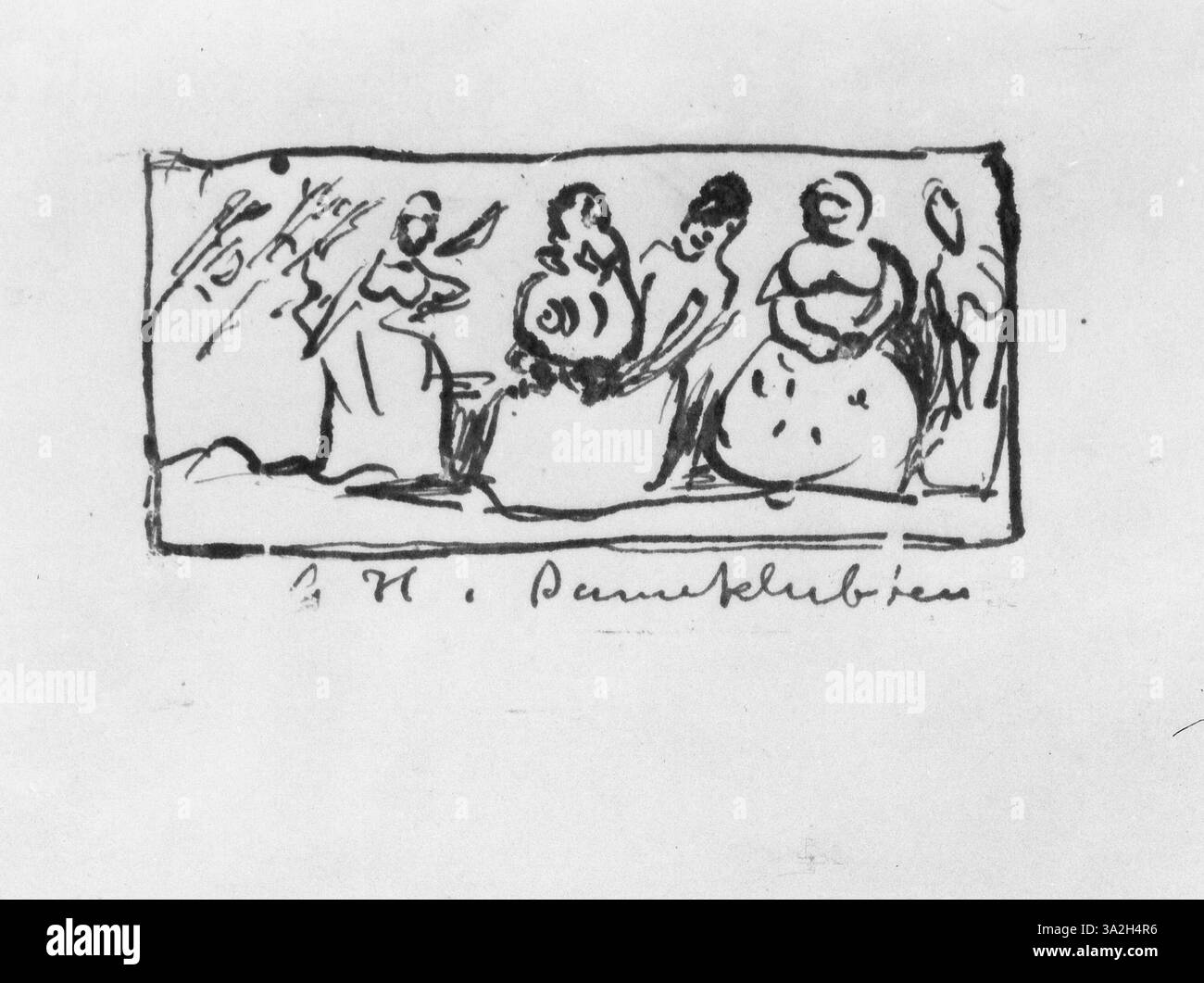 This vignette shows a scene from a women’s club, with figures that ...