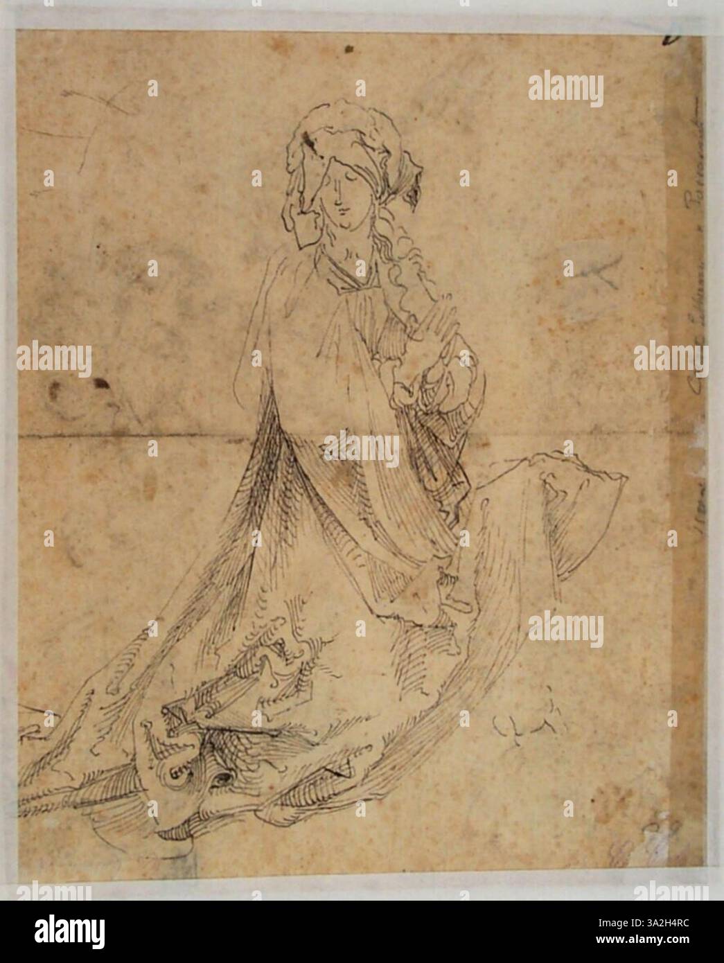 This sketch by Dürer features a kneeling woman, focusing on the posture ...