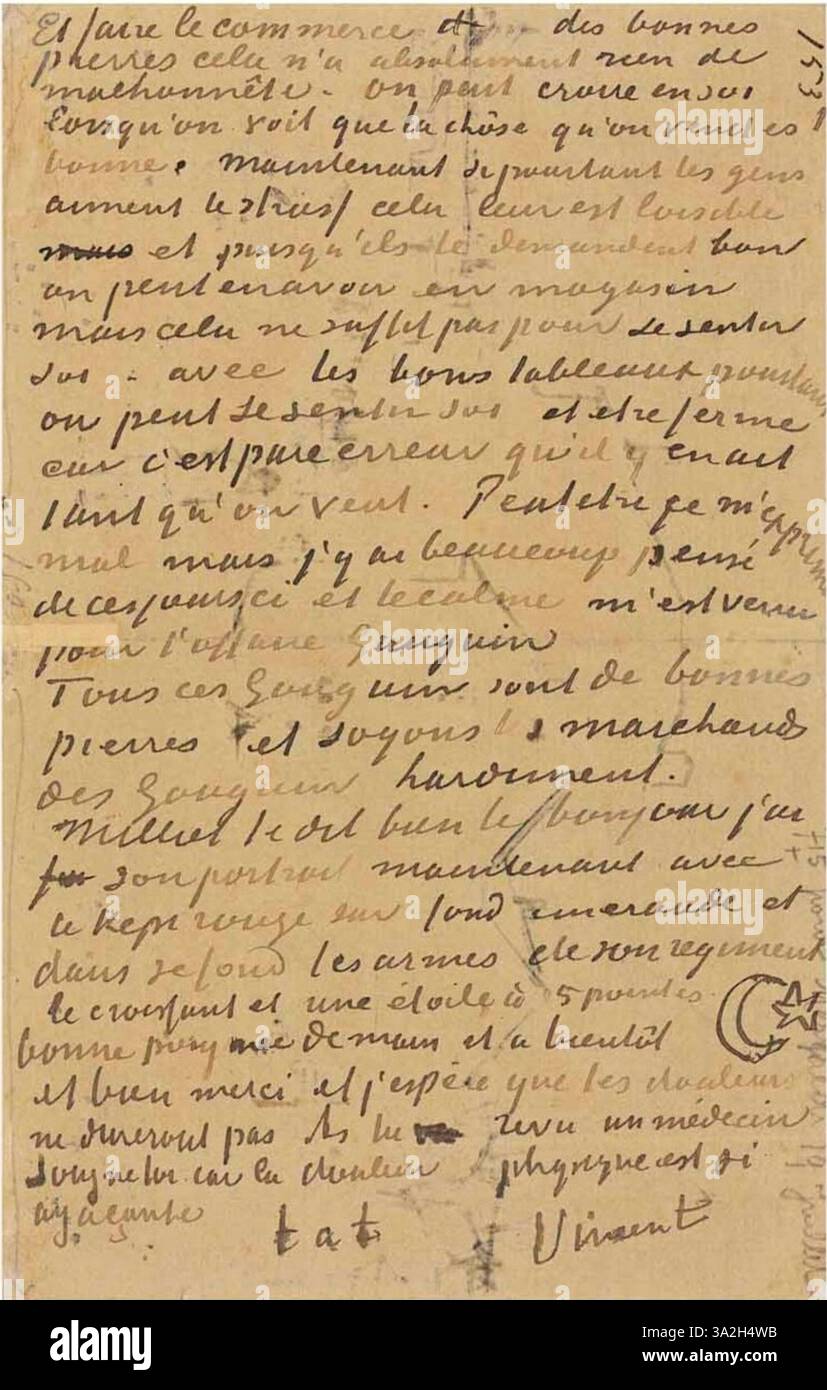 This artwork shows a page from one of Van Gogh’s letters to his brother ...