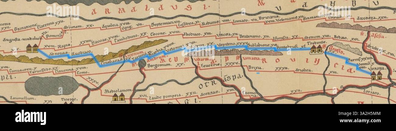This section of the Tabula Peutingeriana, an ancient Roman road map ...