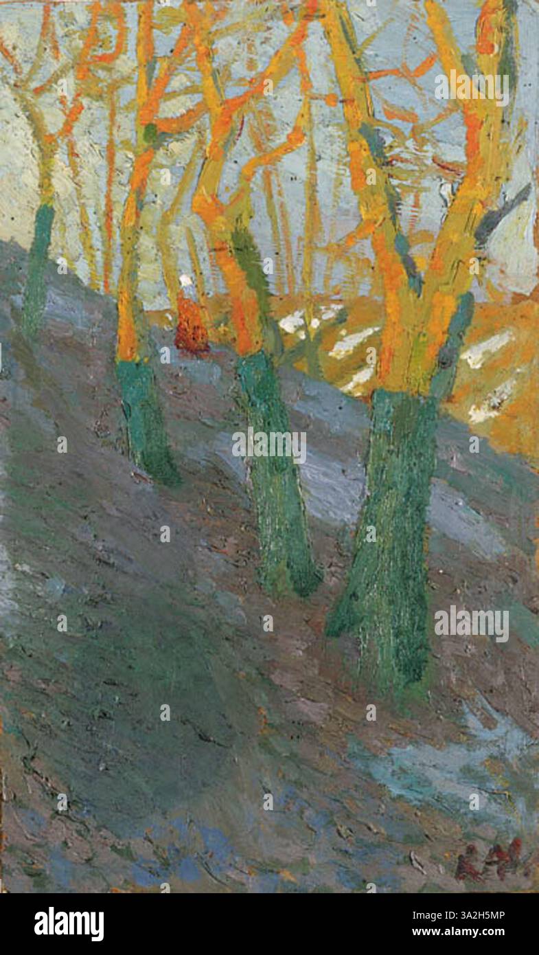 Trees by Kazimir Malevich, painted around 1904, depicts a simplified ...