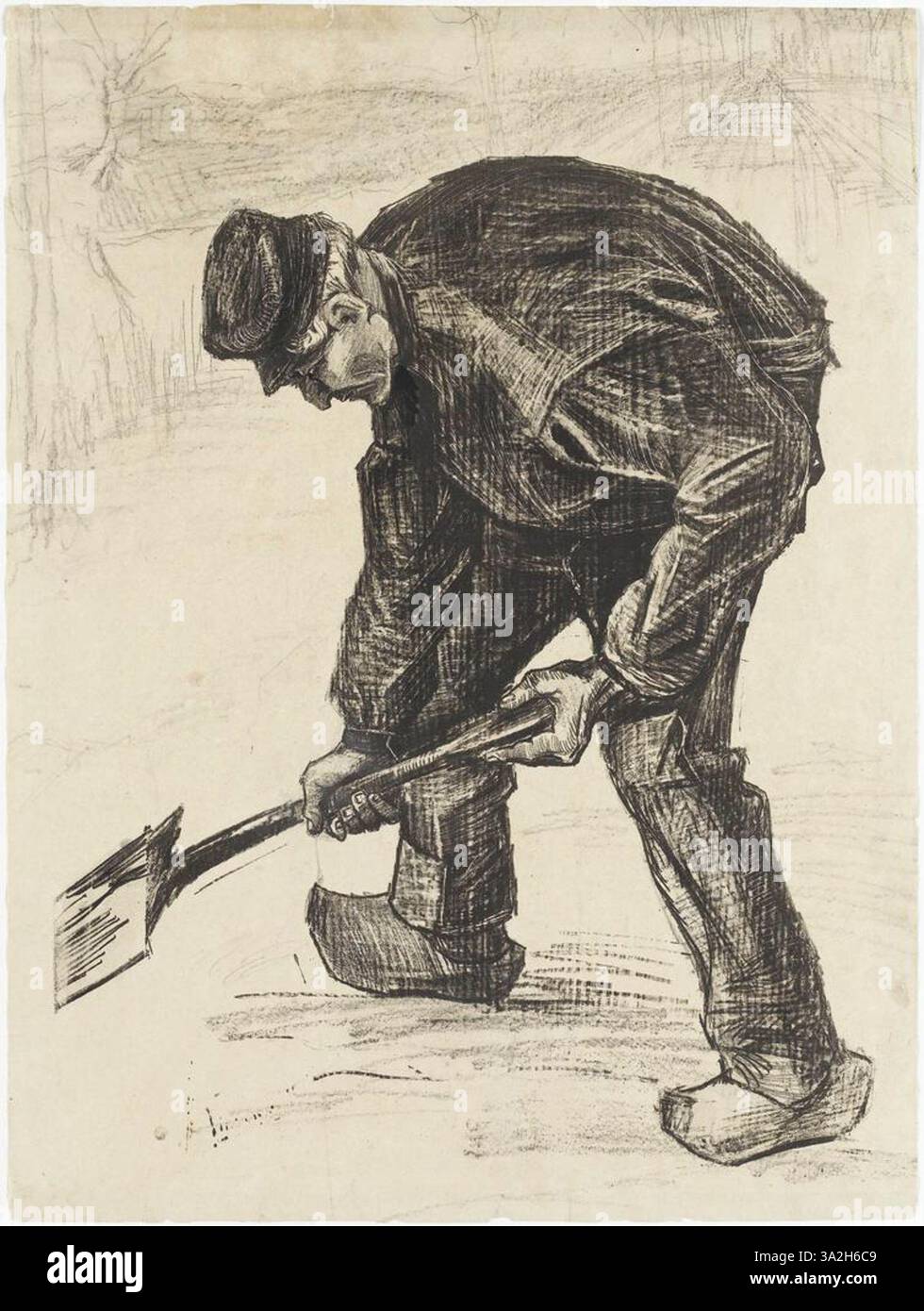 This 1882 drawing shows a peasant digging, illustrating Van Gogh’s ...