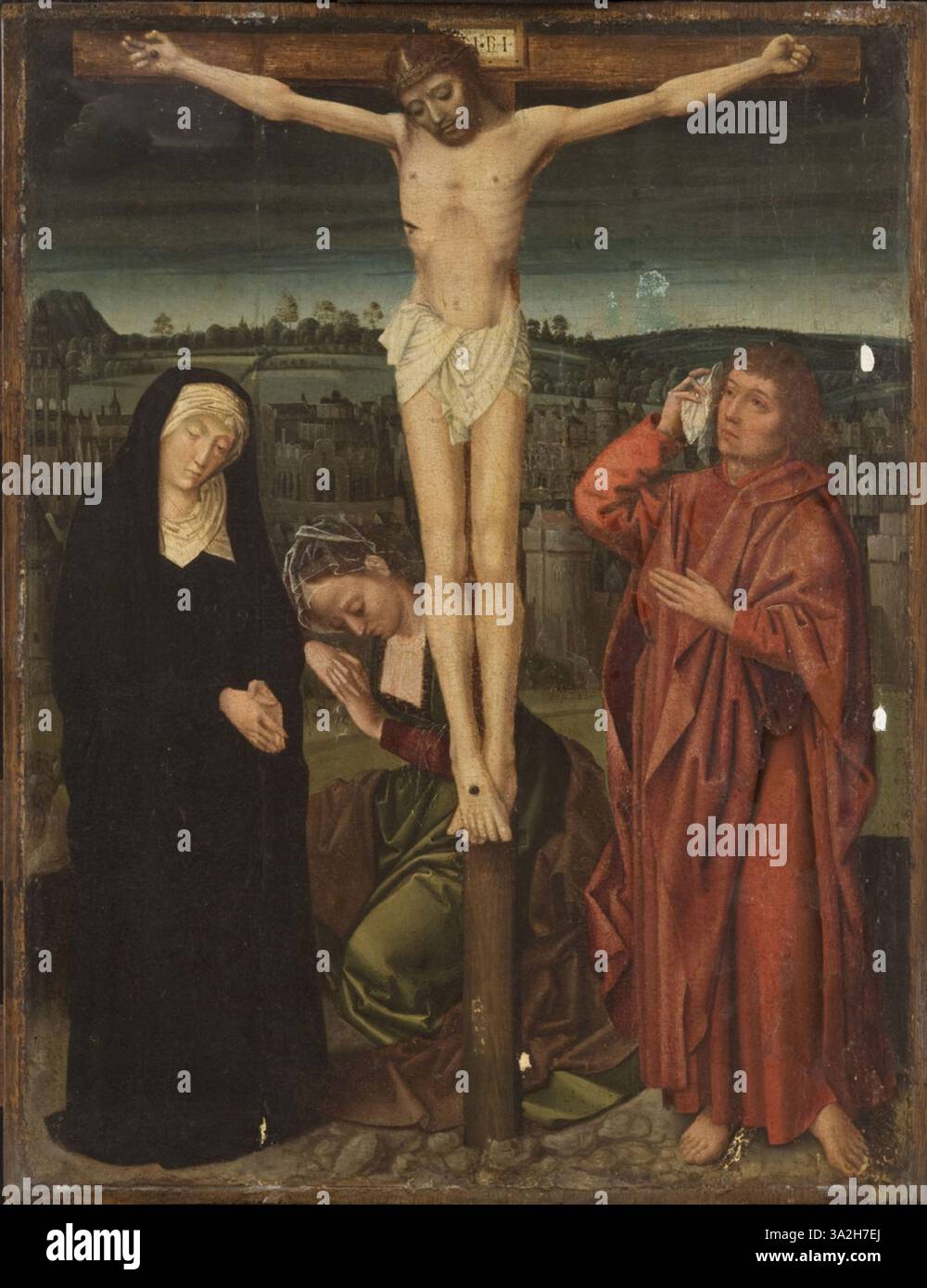 In this painting, Christ is crucified, with the Virgin Mary, St. John, and St. Mary Magdalene ...