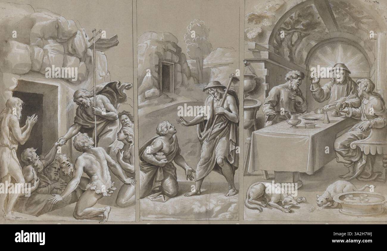 This work after Raphael’s designs includes Christ in Limbo, Noli Me Tangere, and the Supper at ...