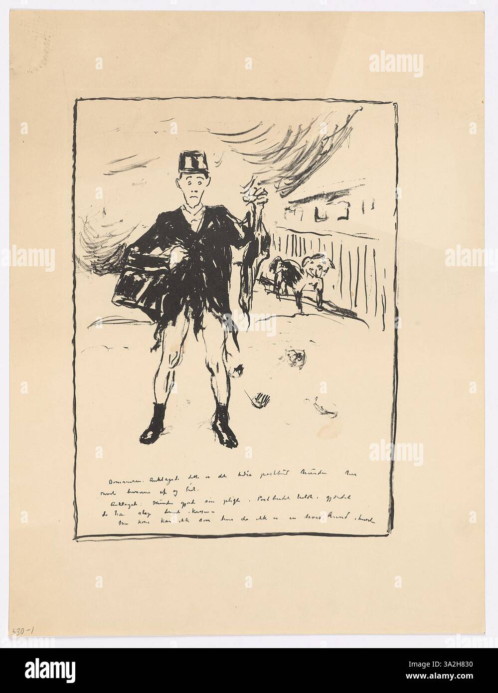 This painting shows a dramatic scene of a dog attacking a postman ...