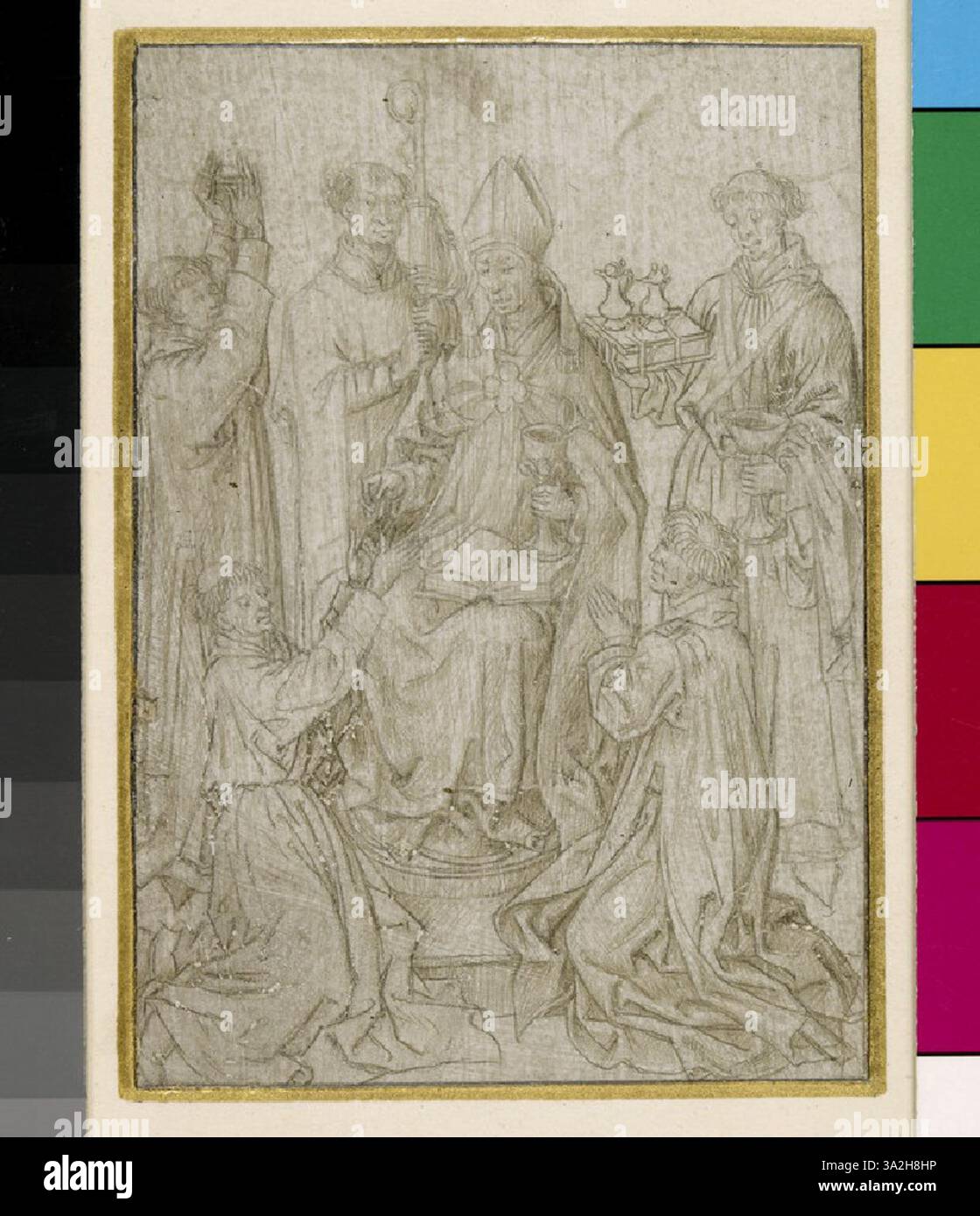 This illuminated manuscript page shows the sacrament of holy orders ...
