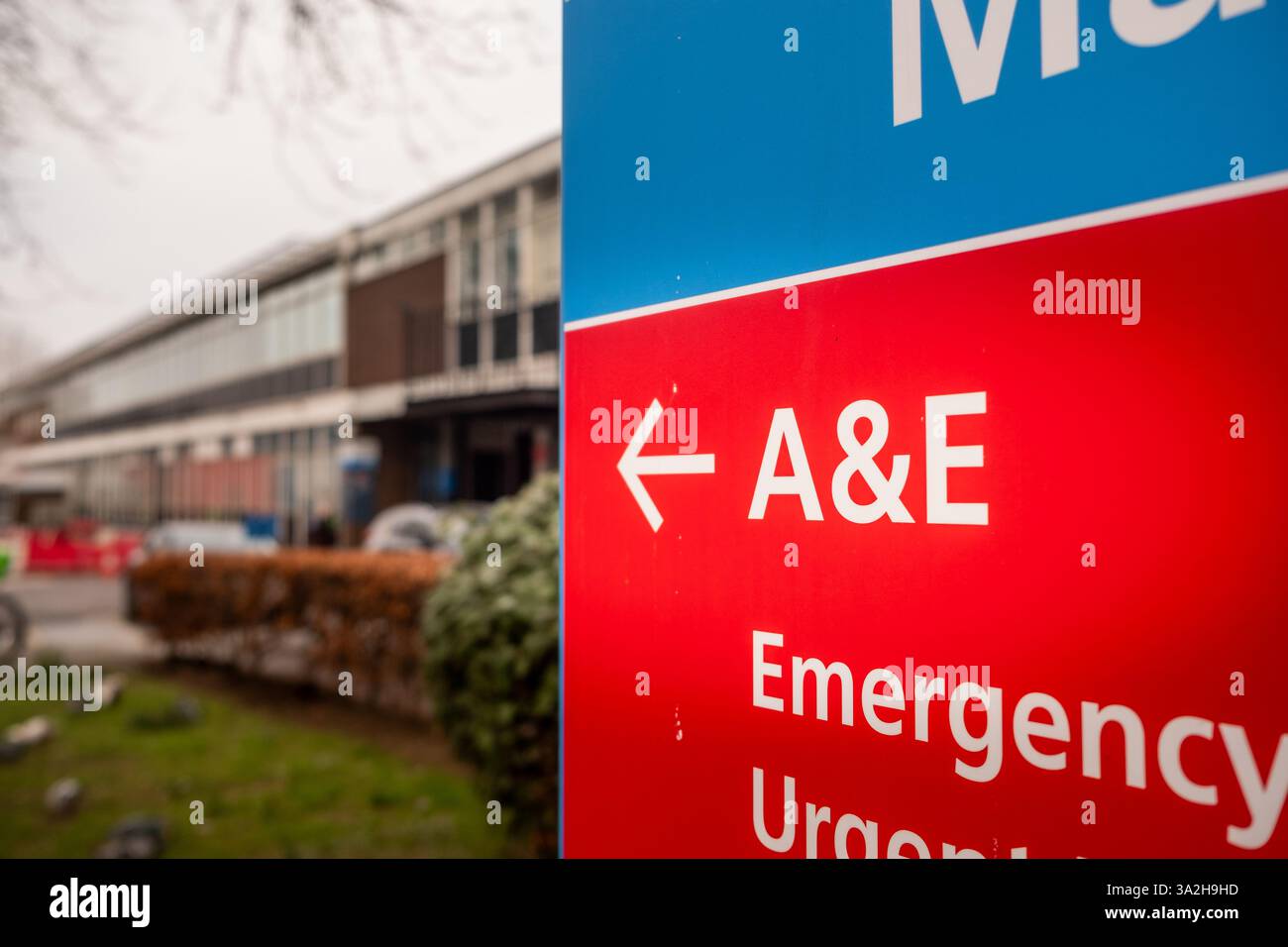LONDON- FEBRUARY 19, 2025: A & E accident and emergency sign on NHS ...