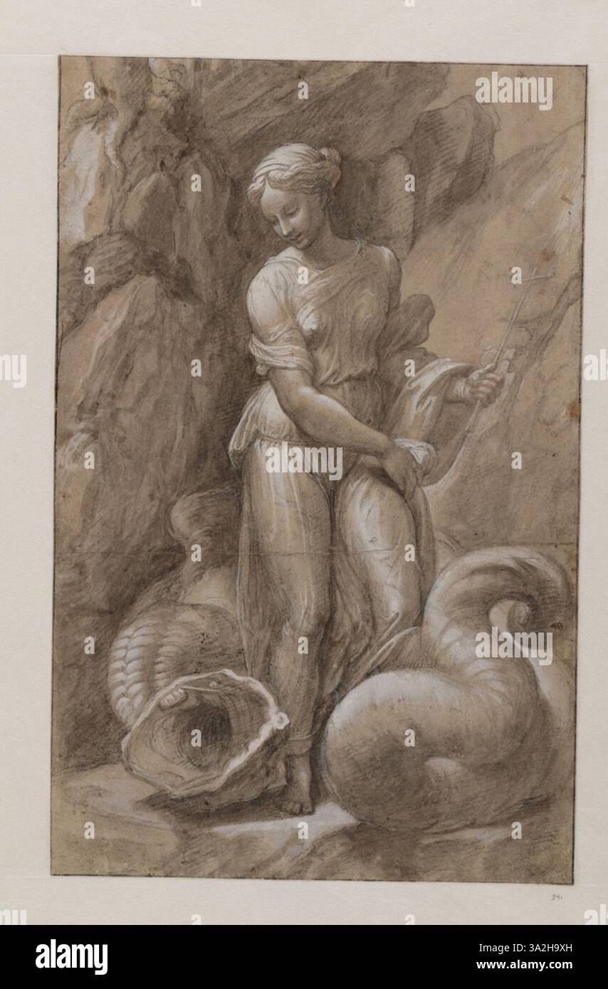 This drawing shows Saint Margaret of Antioch, depicted in a classical ...