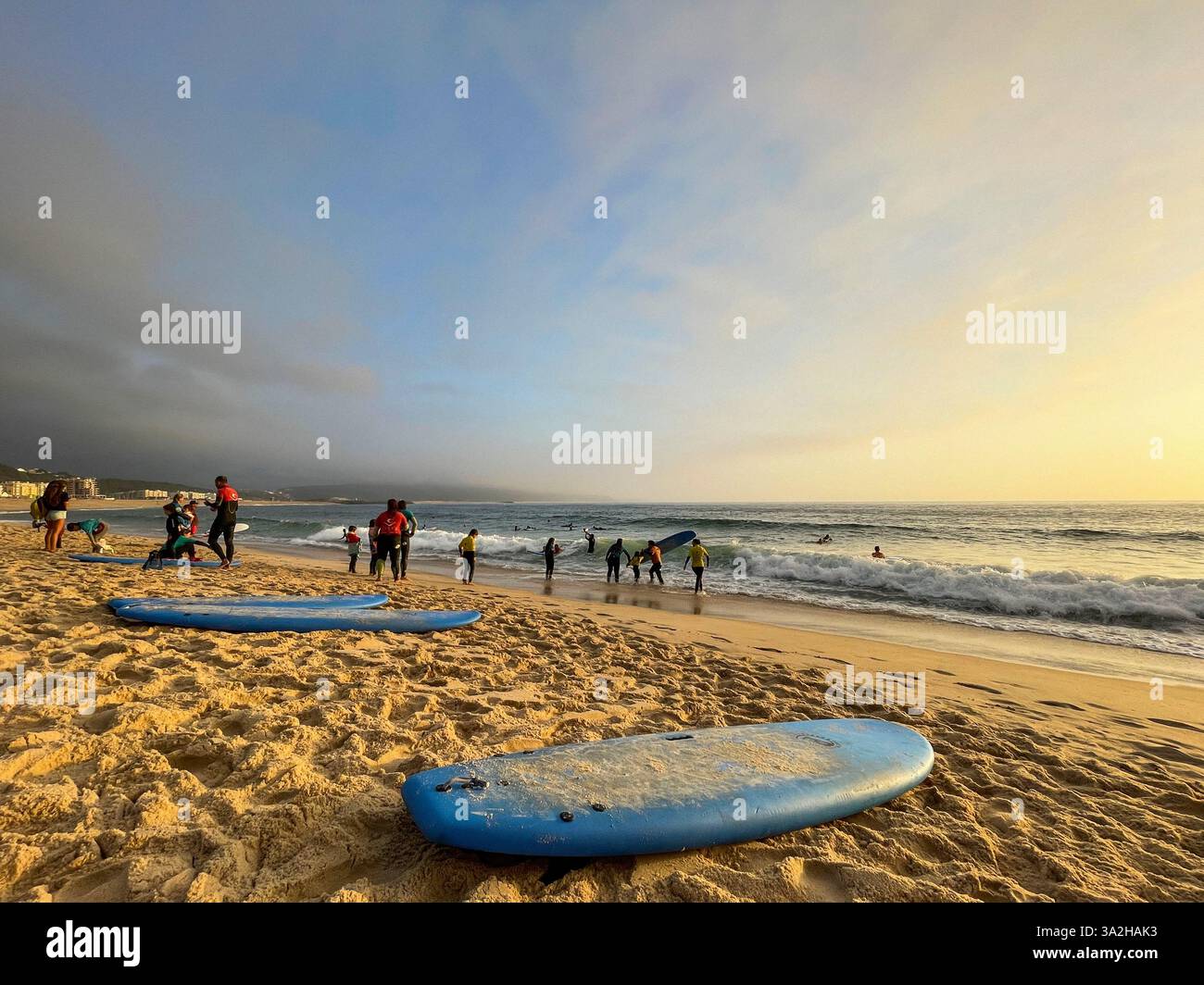 Portugal, Nazare, Surf school on the beach Stock Photo - Alamy
