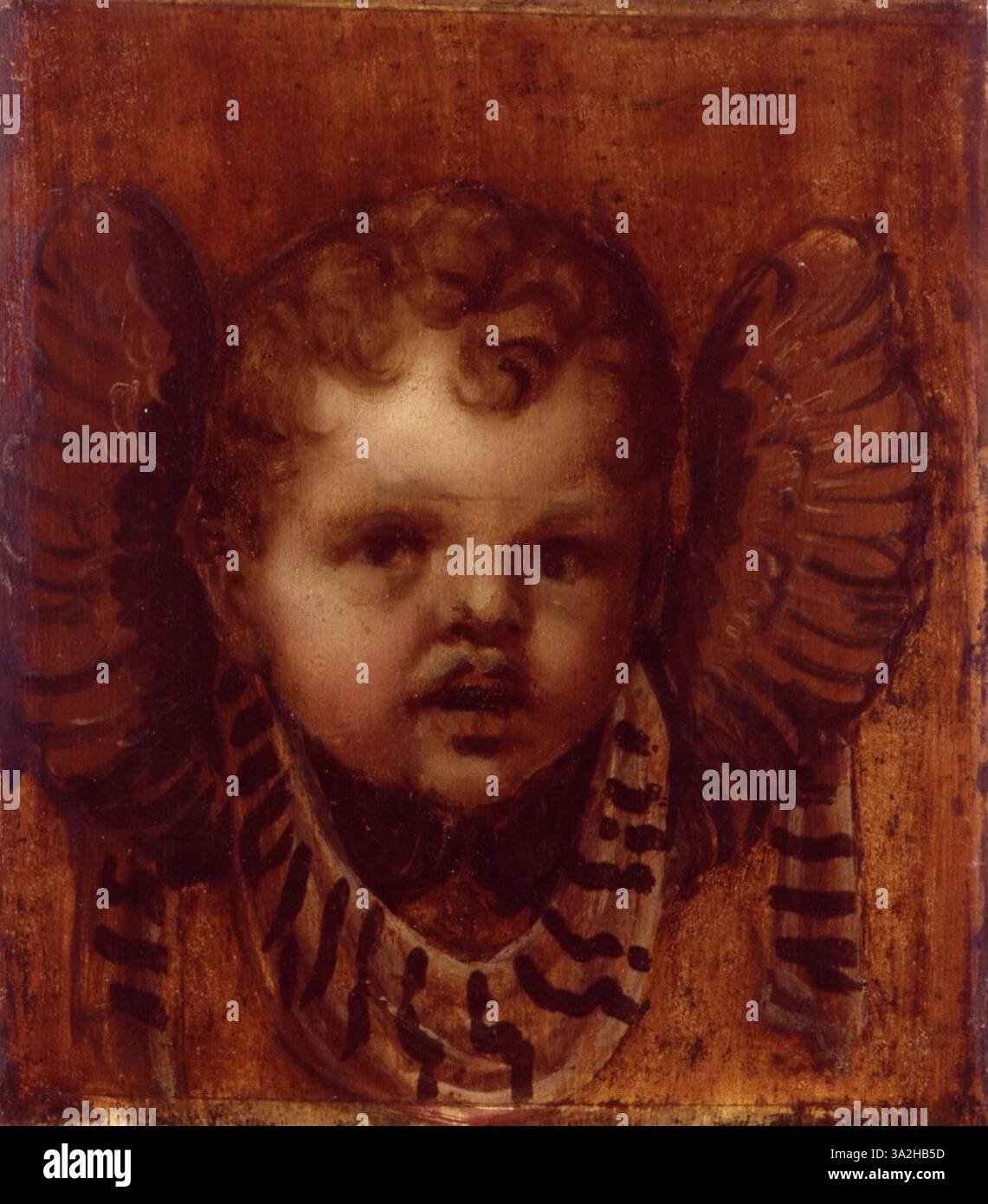 This full view shows a cherub head painted by Titian. The softness of ...