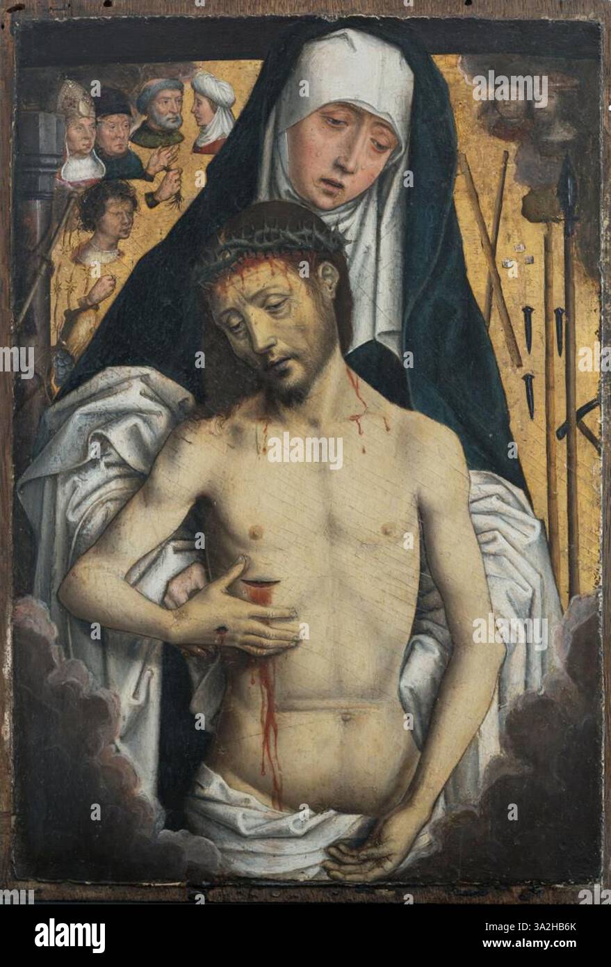 This 15th-century painting by Hans Memling shows the Virgin Mary presenting the Man of Sorrows ...