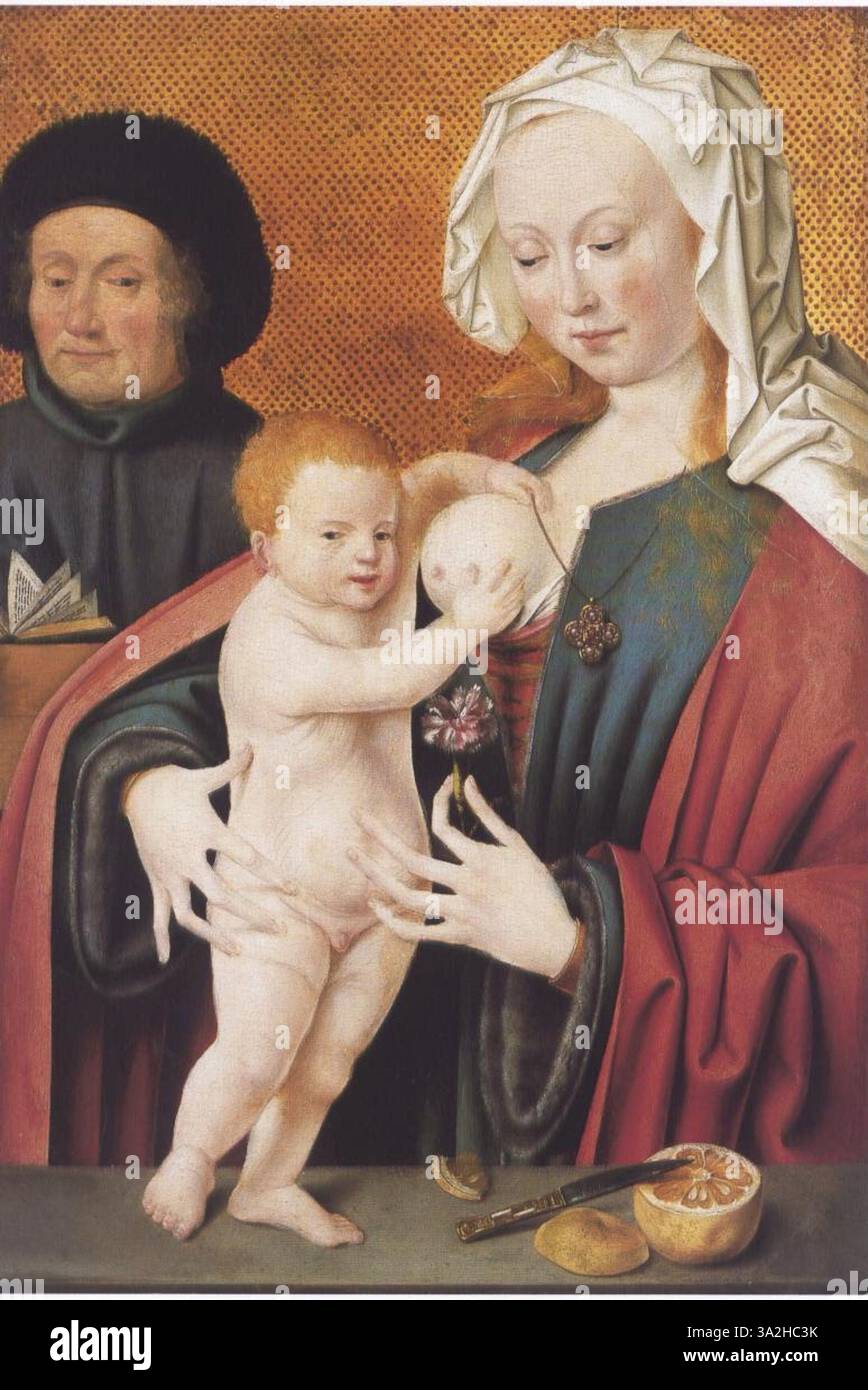 This work by Joos van Cleve, created in 1515, features the Virgin Mary breastfeeding the Christ ...