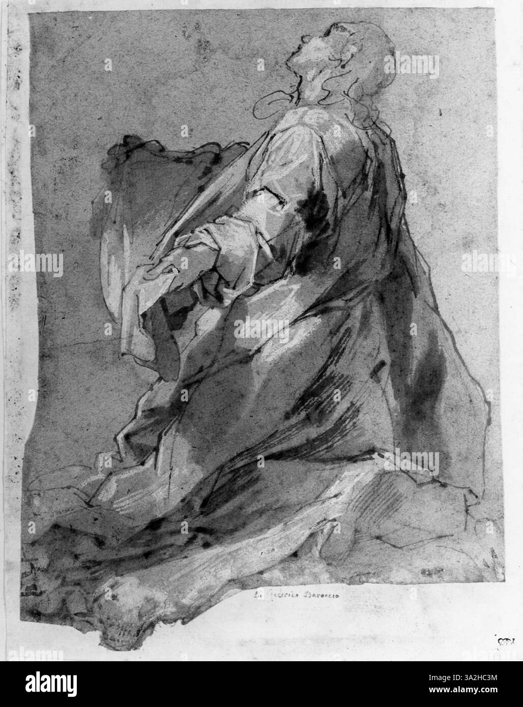This drawing by Barocci features a kneeling male figure draped in ...