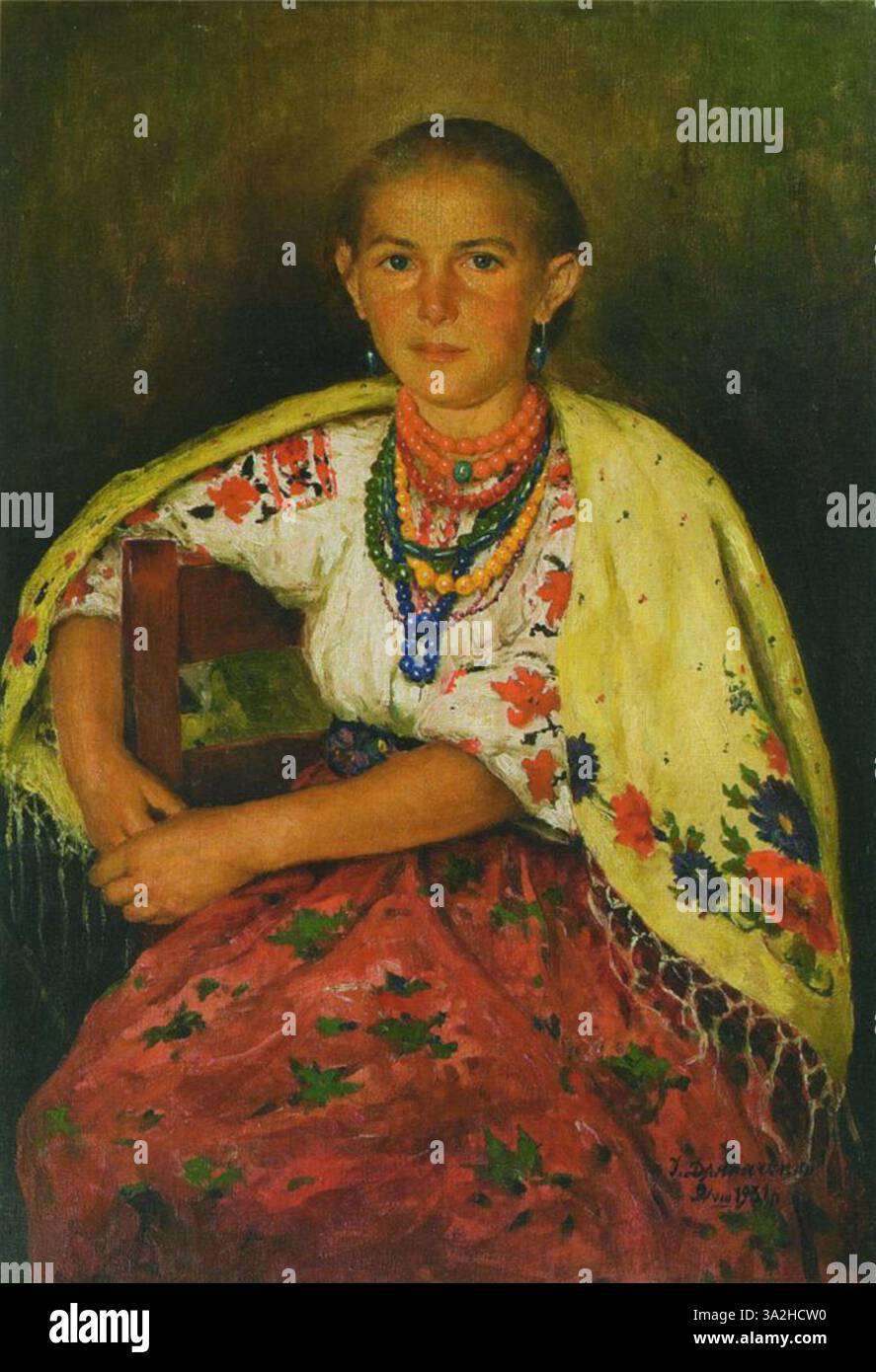 A 1931 painting of a Ukrainian girl, rendered in oil on canvas. The ...