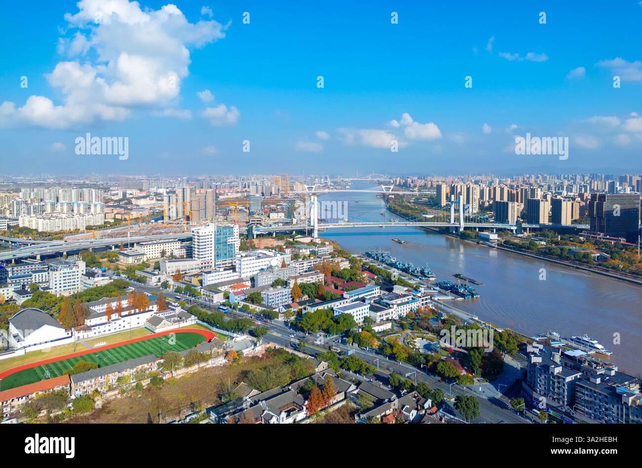 Urban Environment, Qingfeng Bridge, Yongjiang River, Ningbo, Zhejiang ...