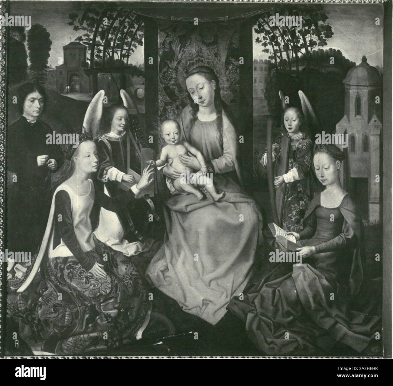 This painting by Hans Memling portrays the Virgin and Child surrounded by Sts. Catherine and ...