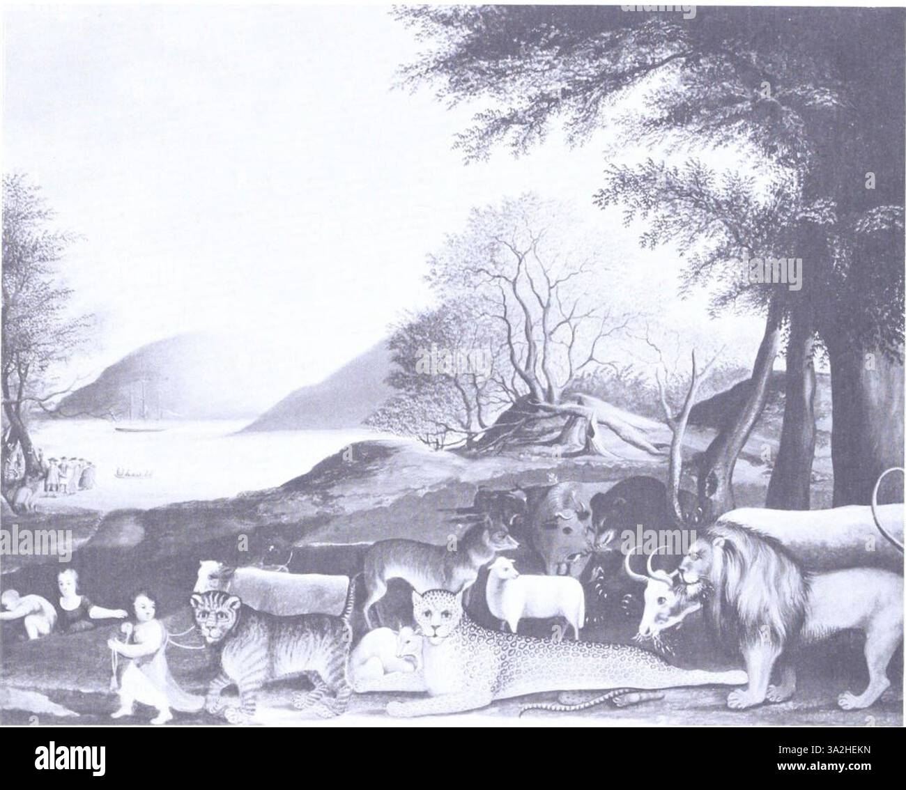 Edward Hicks’ 059 painting depicts a rural landscape where humans and ...