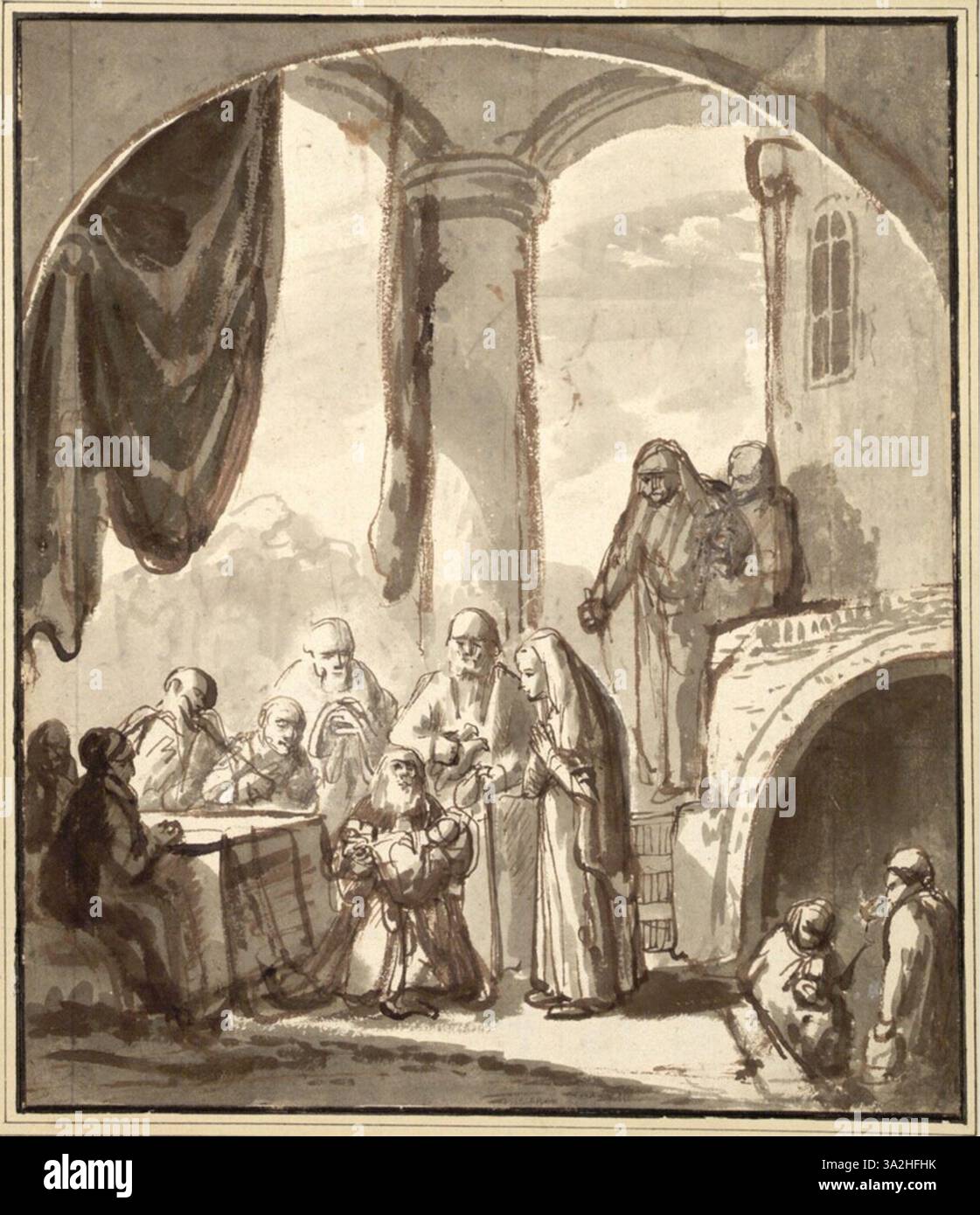 A portrait by Nicolaes Maes, influenced by Rembrandt, featuring the use ...