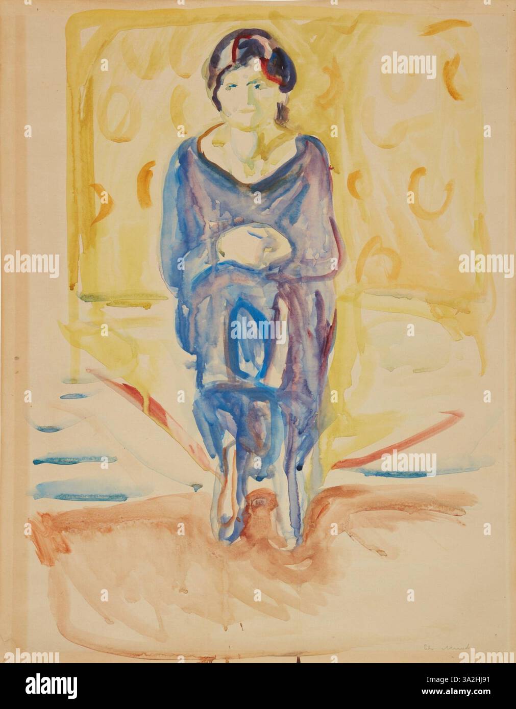 Edvard Munch’s 'Seated Woman' from the 1920s portrays a solitary figure ...