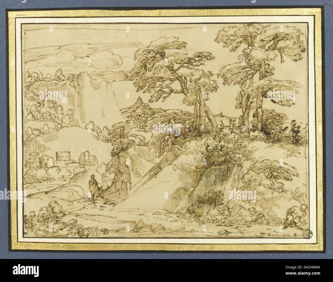 This drawing by Annibale Carracci depicts travelers on a path in a ...