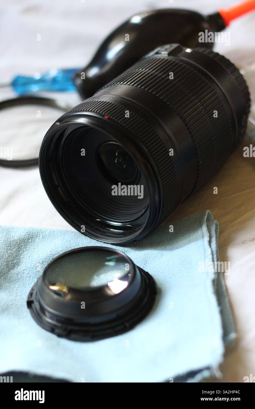 DSLR lens opened up for repair Stock Photo - Alamy