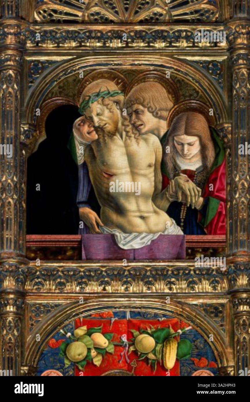 In this poignant depiction by Carlo Crivelli, Christ’s body is shown ...