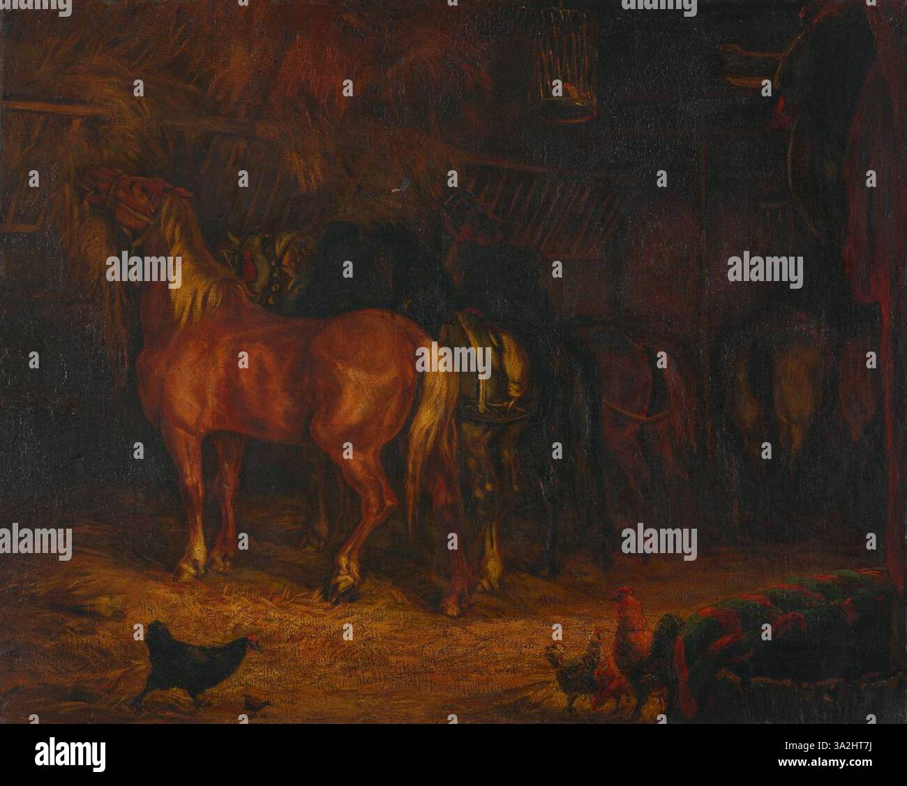 Théodore Géricault's 'Pferdestall' (Horse Stable) depicts a scene ...