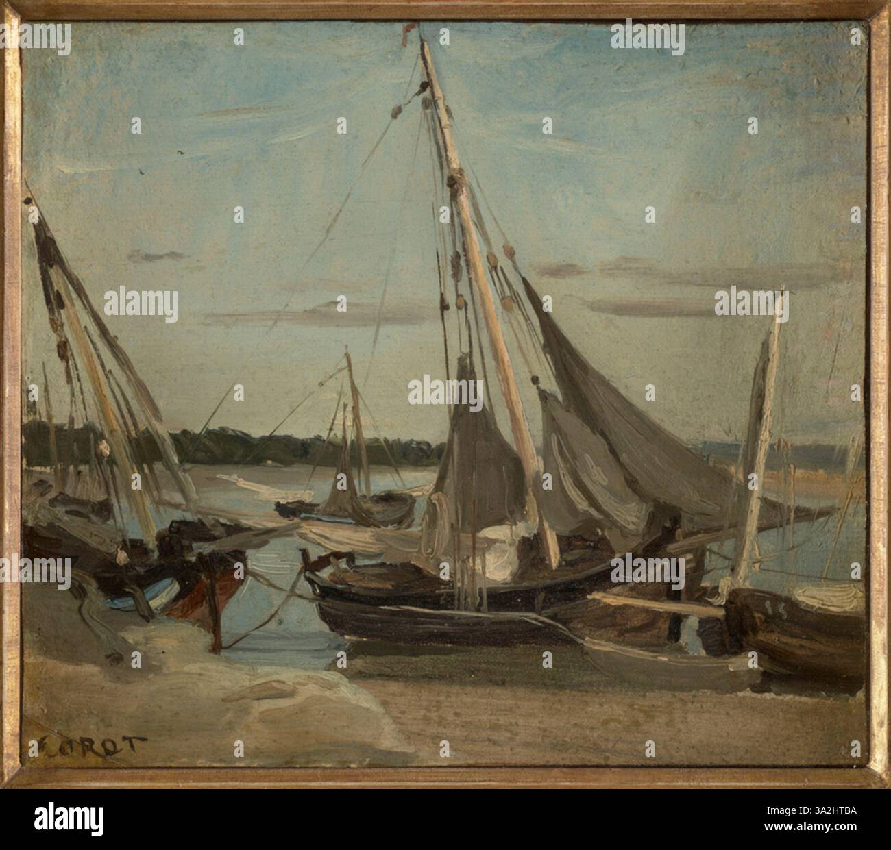 'Trouville, bateaux de pêche échoués dans le chenal' depicts stranded ...