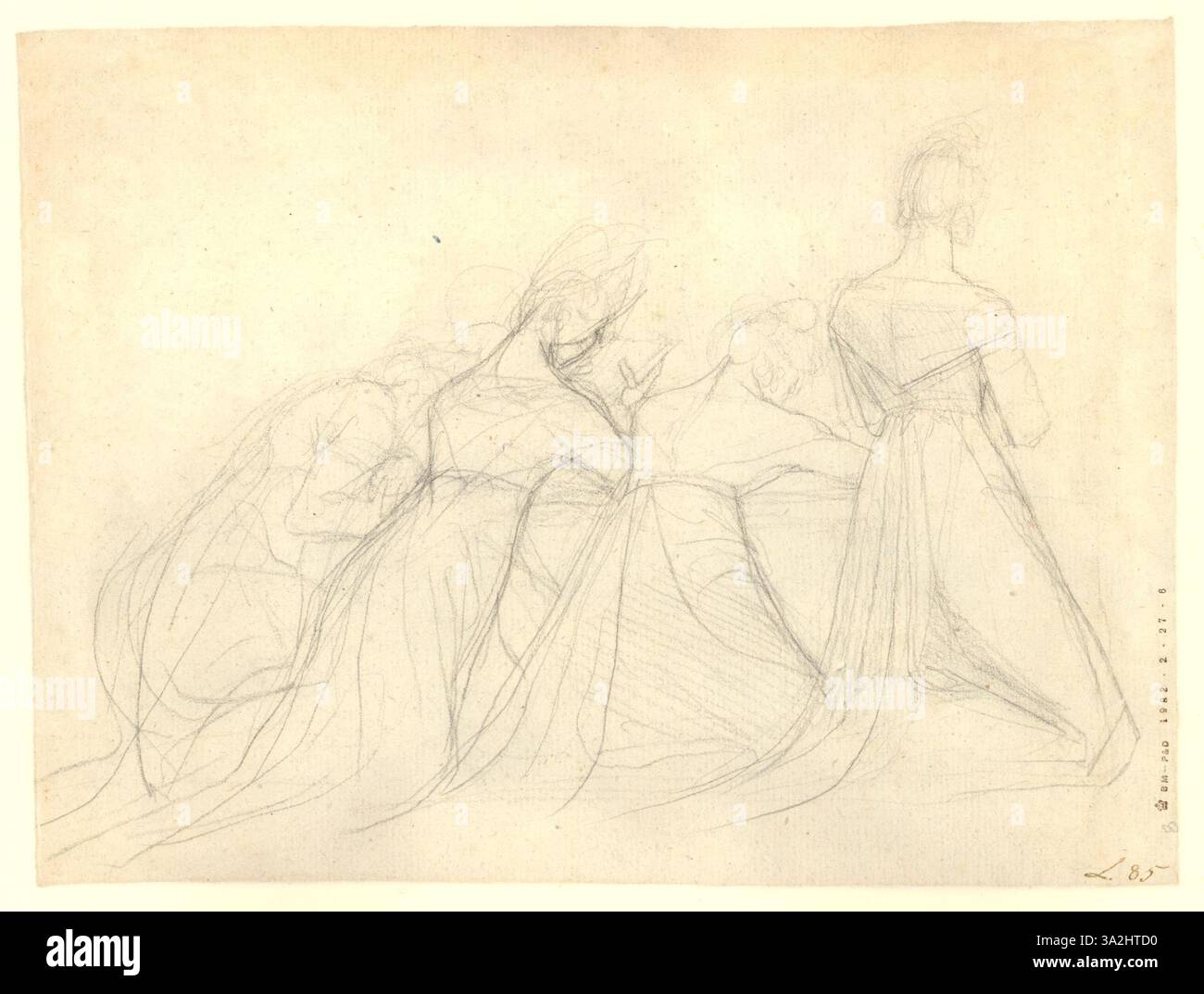 This verso drawing features four women in prayer, capturing a moment of ...