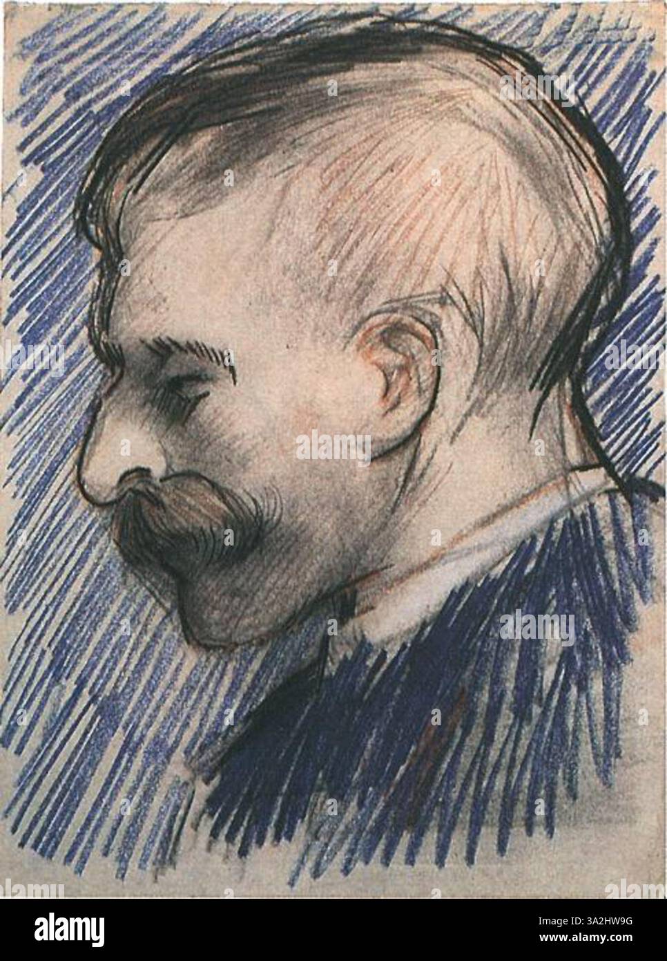 This drawing by Vincent van Gogh features the head of a man, possibly ...