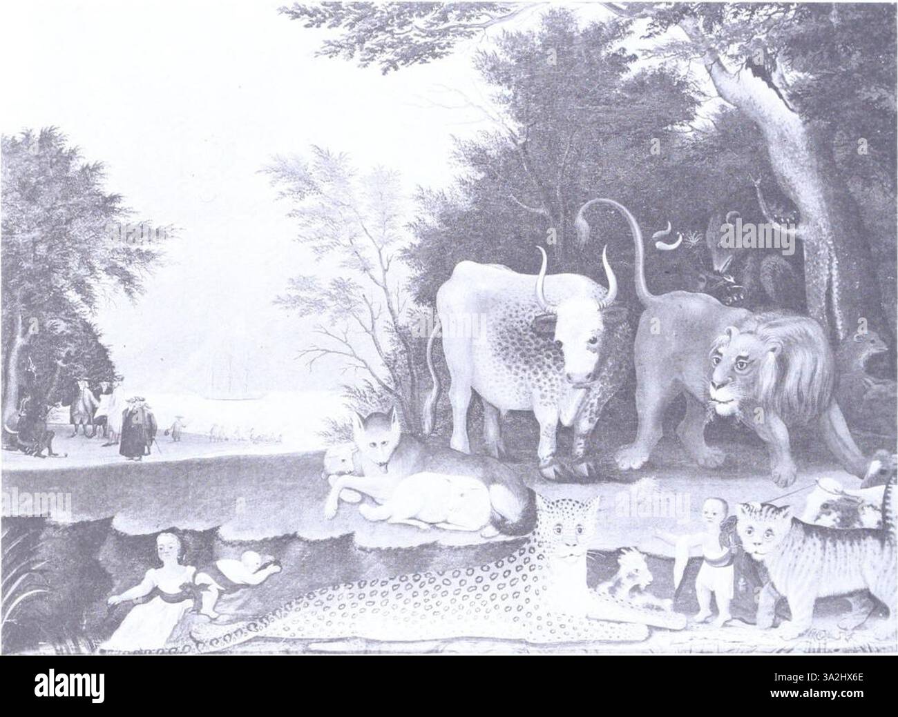 Edward Hicks’ 053 painting depicts a peaceful rural setting with humans ...