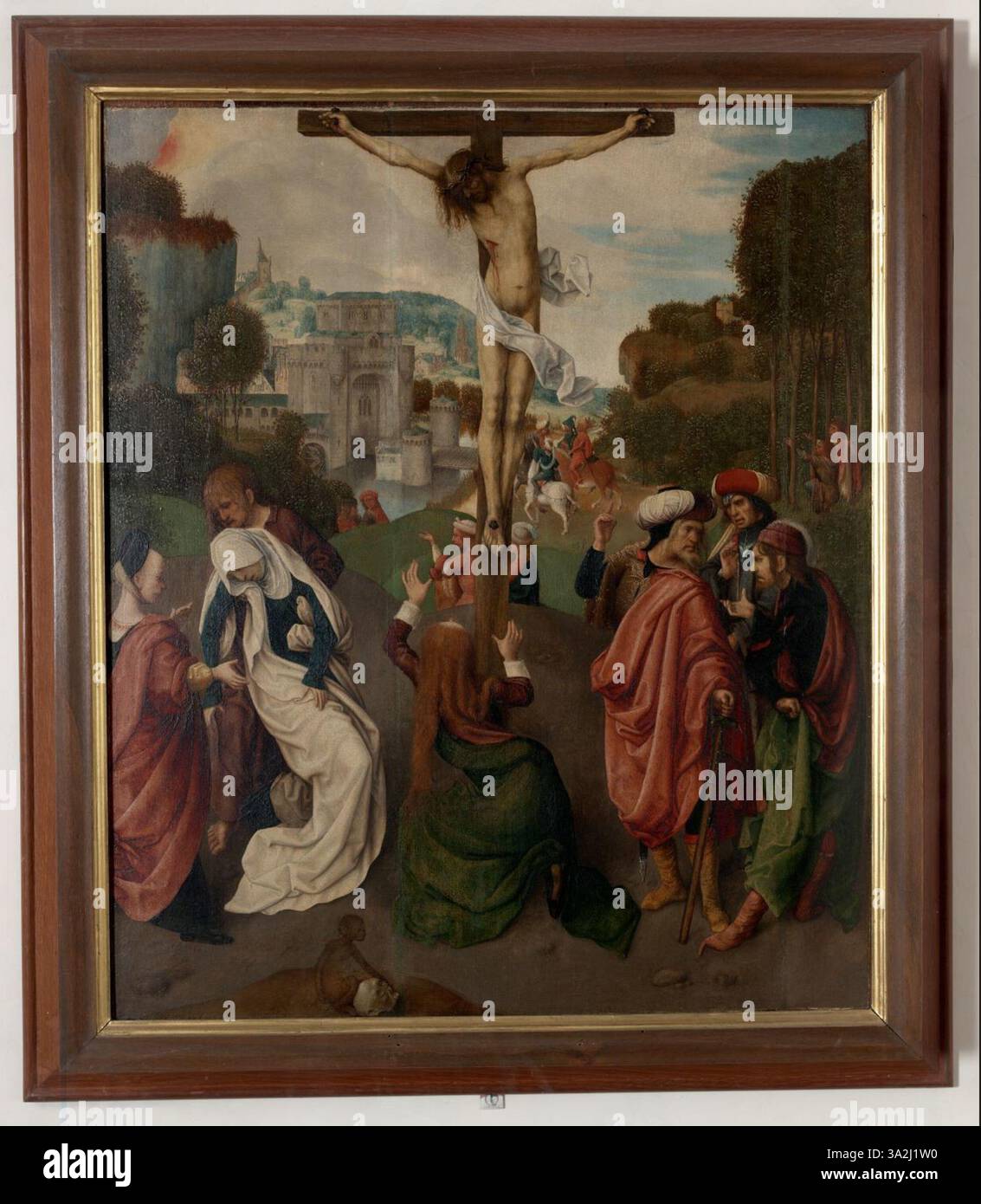 This 15th-century Italian painting depicts the Crucifixion of Christ, featuring Mary and Jesus ...