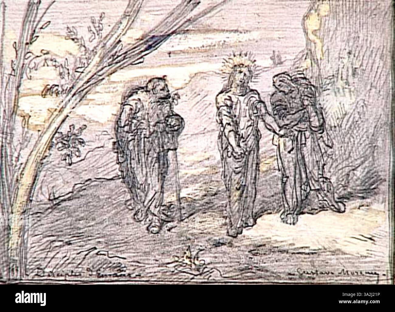 *Les Disciples d'Emmaüs* shows the moment when two disciples recognize ...