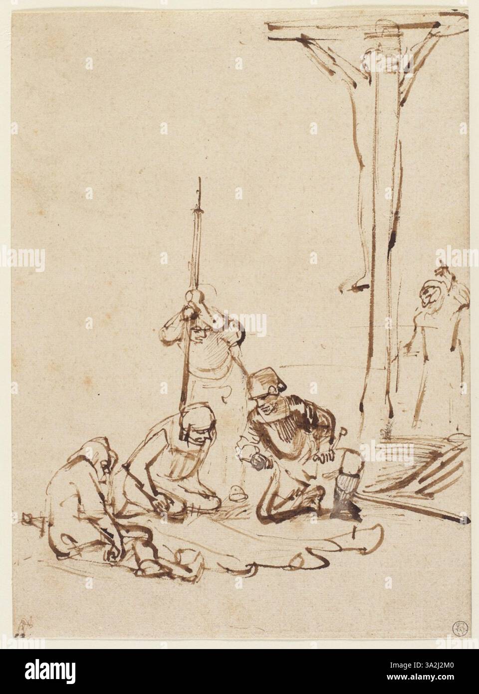 This scene depicts soldiers casting lots for Christ’s garment, a moment ...