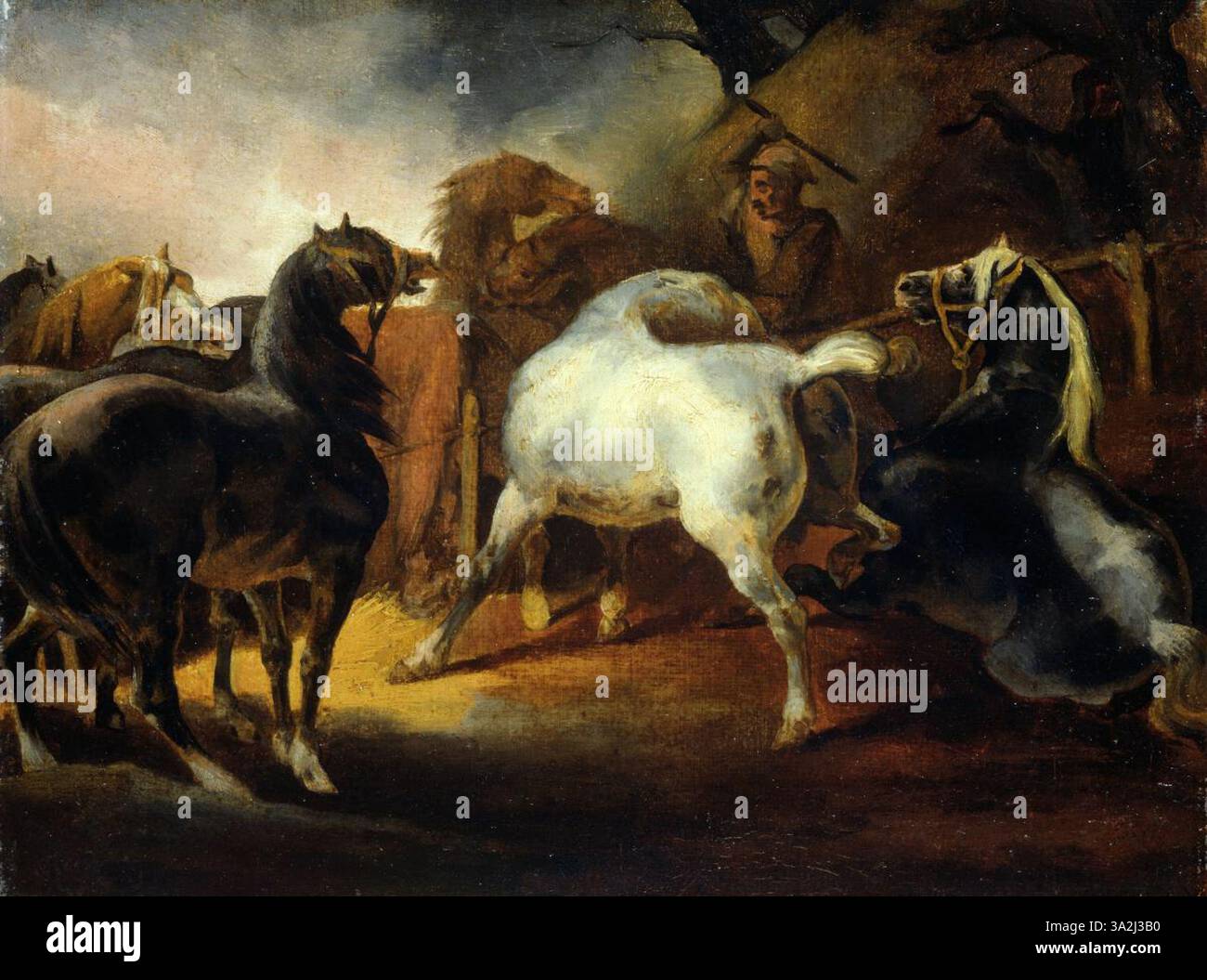 ‘Bataille de chevaux dans un enclos’ depicts a fierce battle between ...
