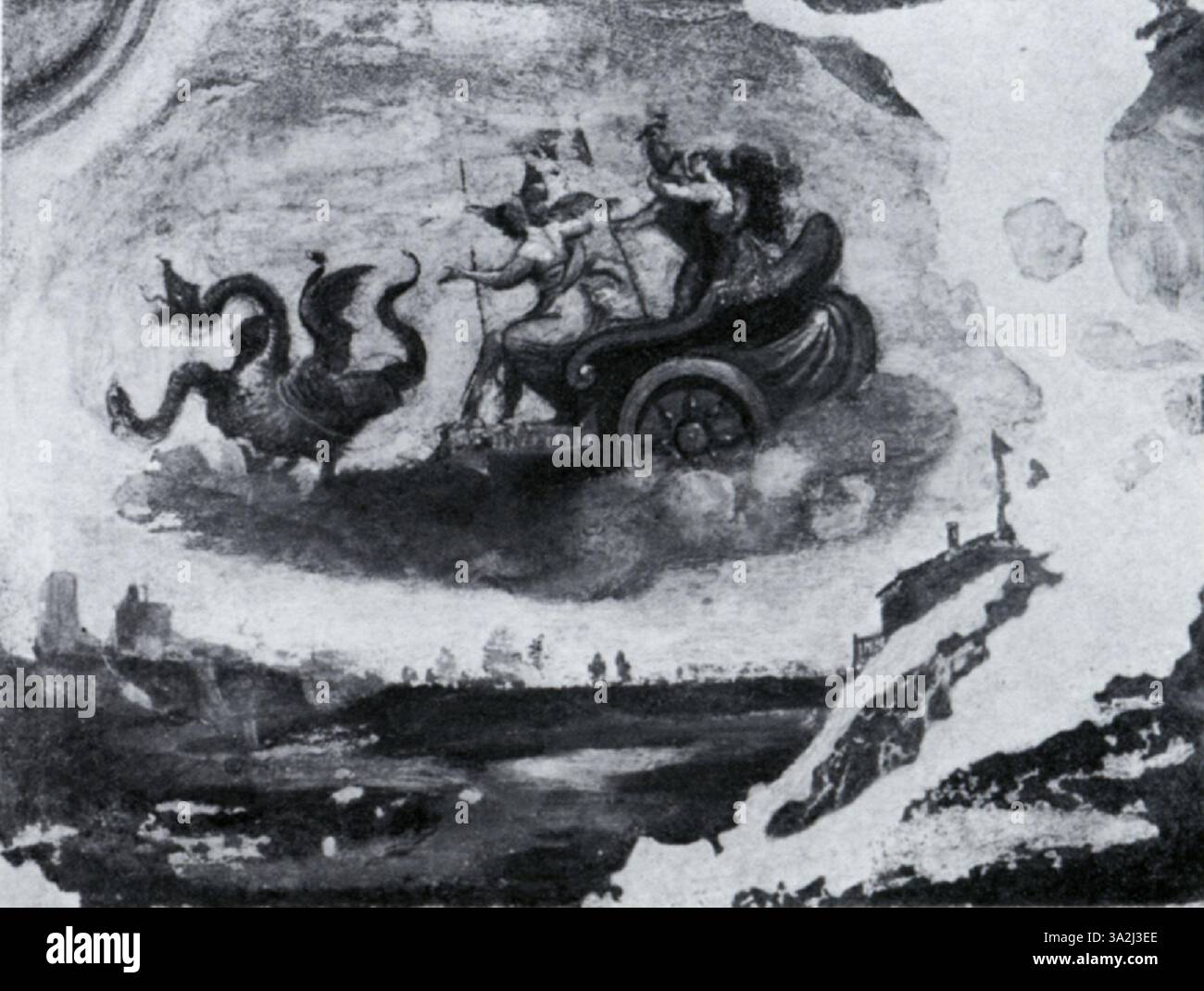 'Carro tirato dai draghi' by the workshop of Guercino depicts a ...