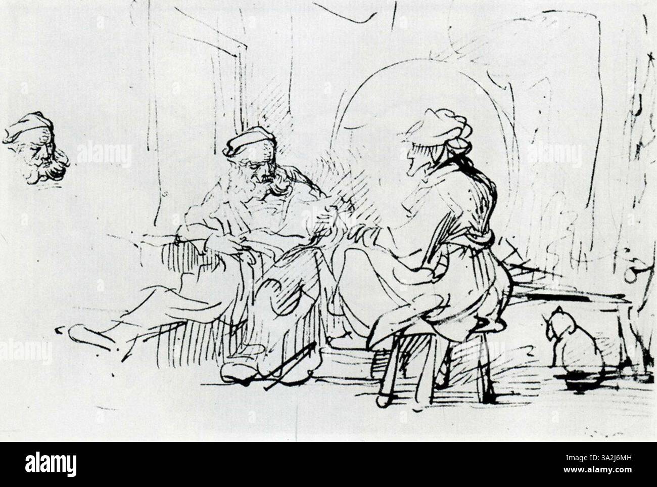 This artwork, after Rembrandt, illustrates the biblical scene of Tobit ...