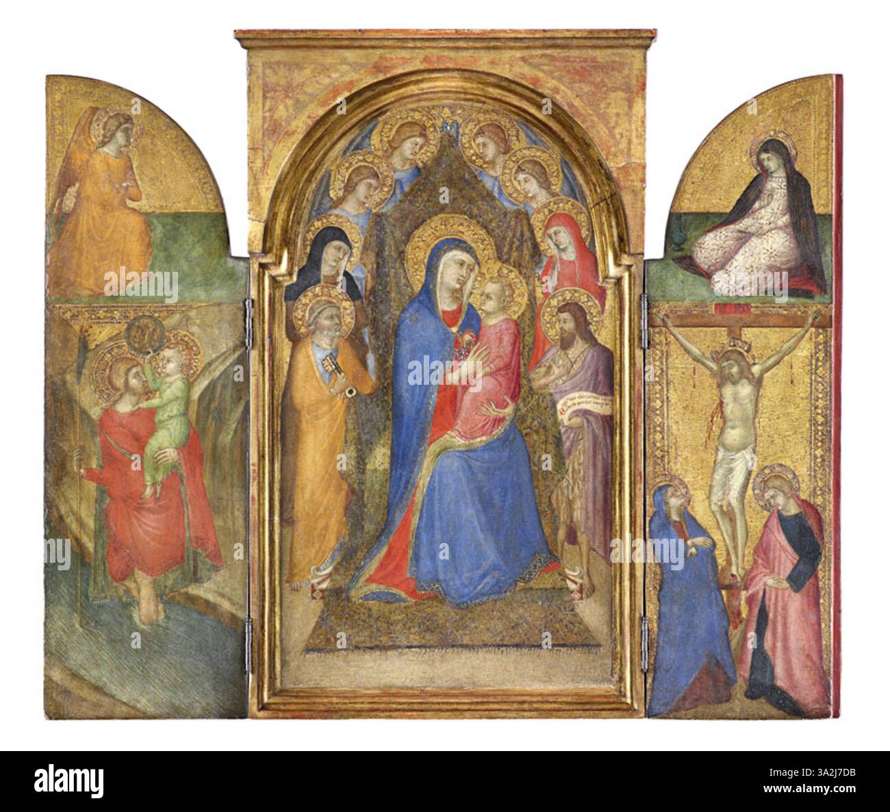 This painting depicts the Virgin and Child surrounded by four angels ...