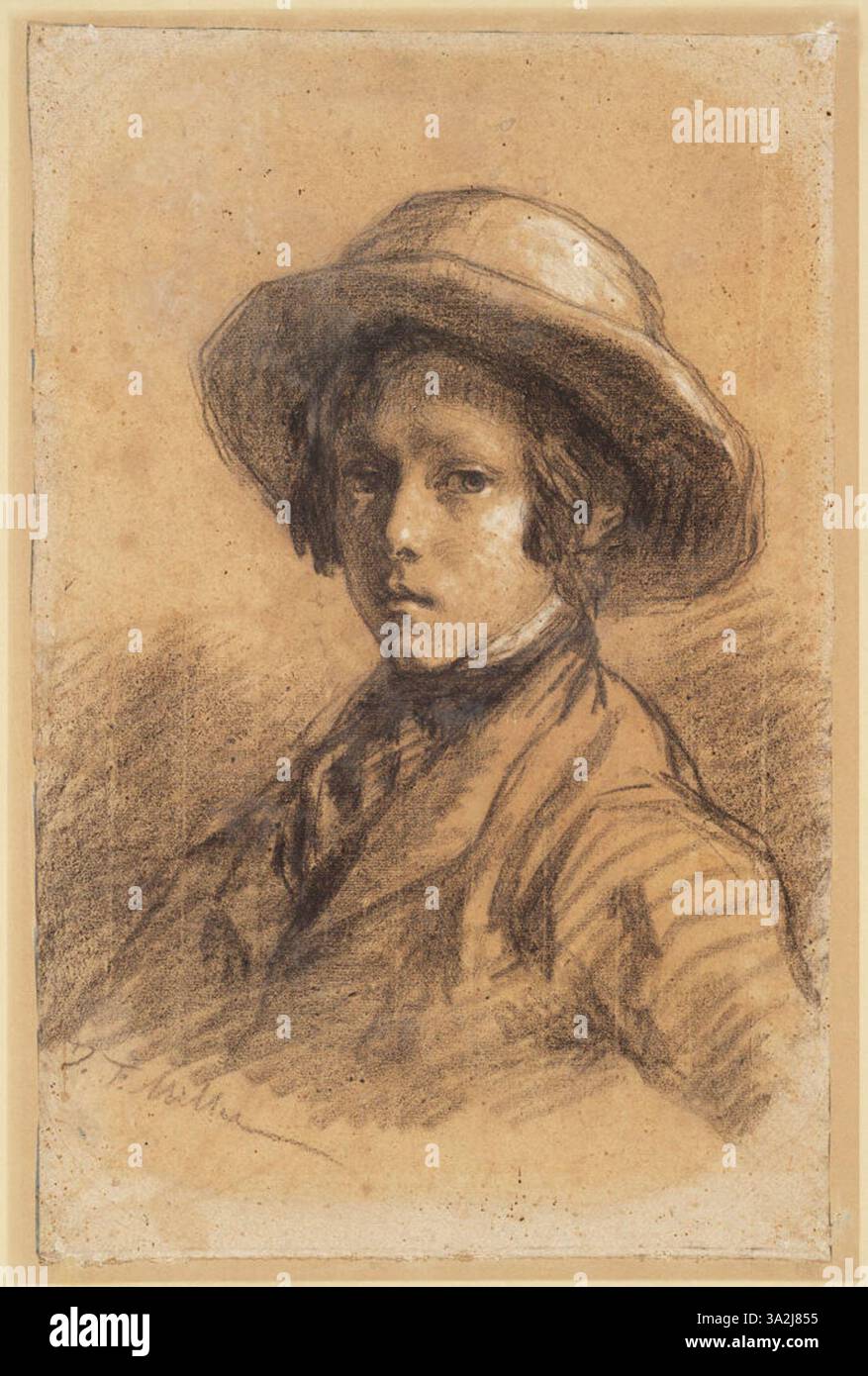 This drawing, 'Head of a Boy,' captures the innocence and vulnerability ...