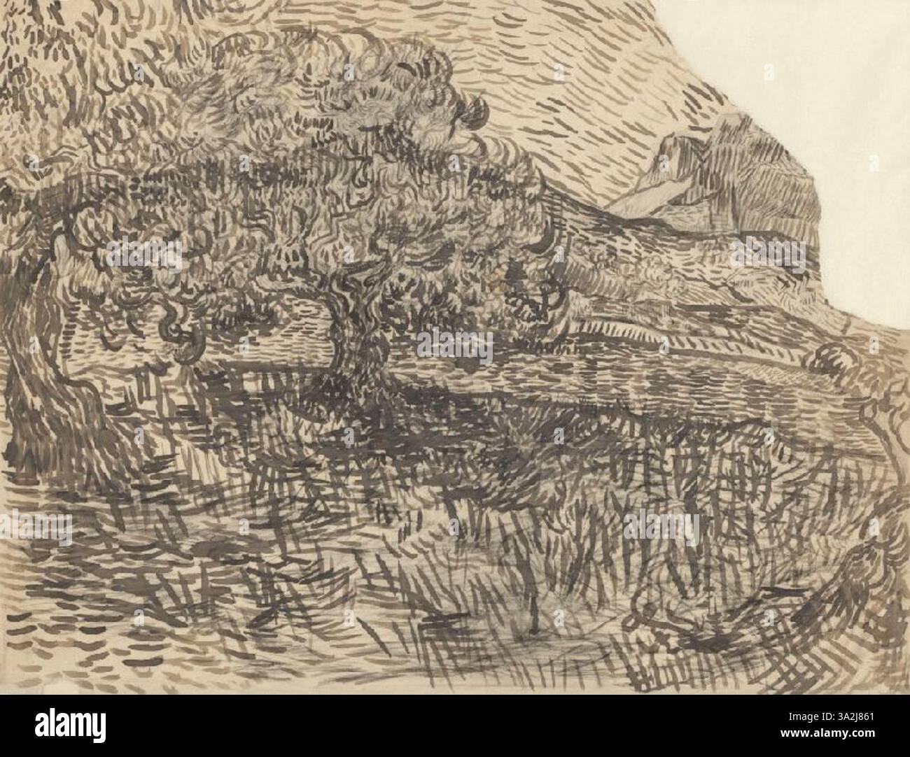 A Vincent van Gogh sketch depicting a rural landscape, emphasizing ...