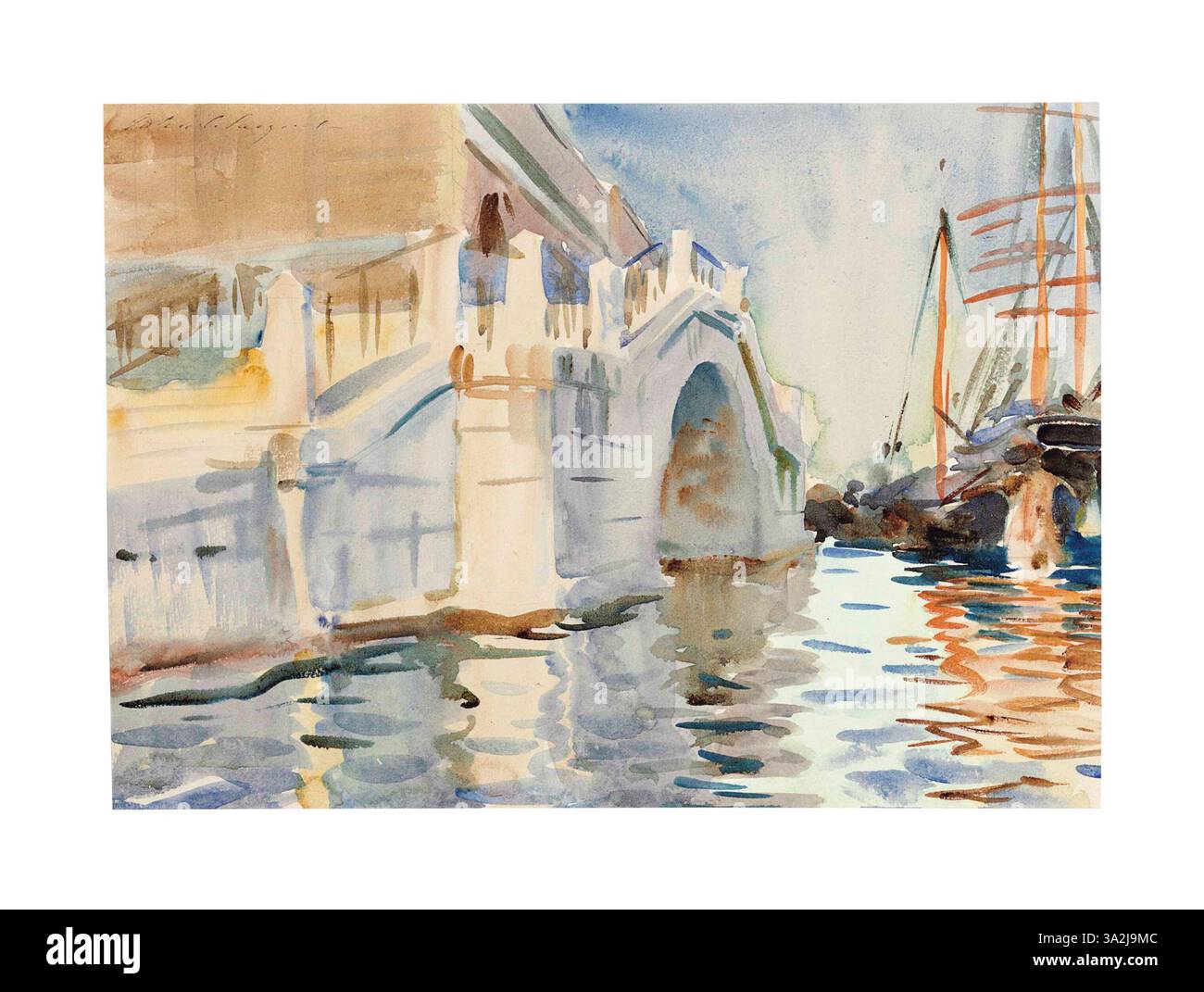 This painting features a bridge in Venice, with a focus on the ...