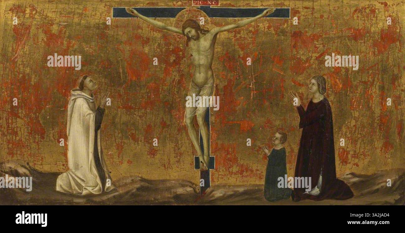 Ugolino di Nerio’s painting of the Crucified Christ with Donors portrays Christ in a moment of ...