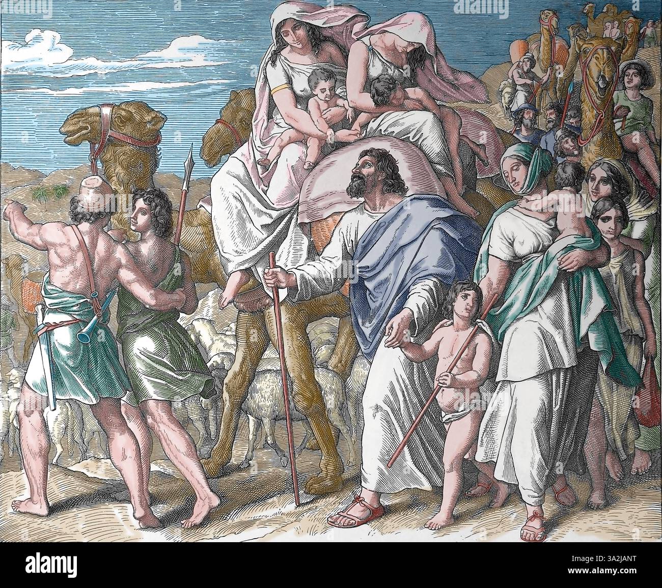 Bible. Jacob's flight. Illustration by J. Schnorr von Carolsfeld. "The ...