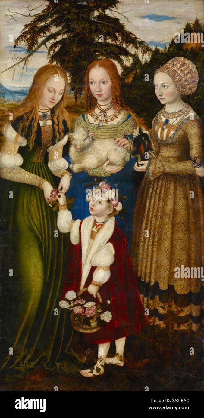 The left wing of the 'Katharinenaltar' by Lucas Cranach the Elder ...
