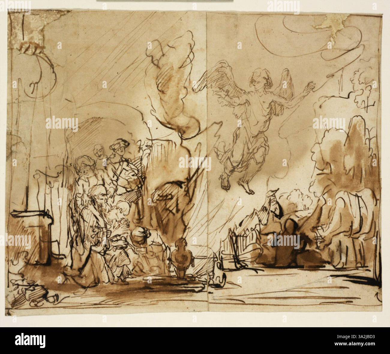 A drawing by Rembrandt’s circle, featuring Tobias and the Angel from ...