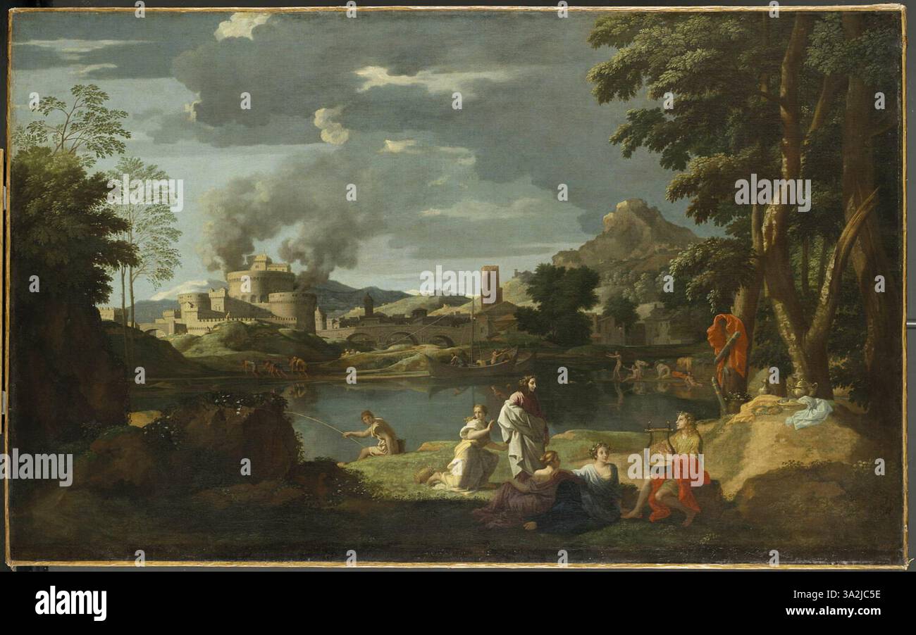 This painting depicts the tragic myth of Orpheus and Eurydice, focusing ...