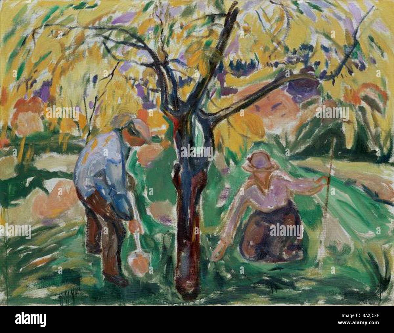 Munch's 'Apple Tree' from 1921, painted in oil on canvas, features a ...