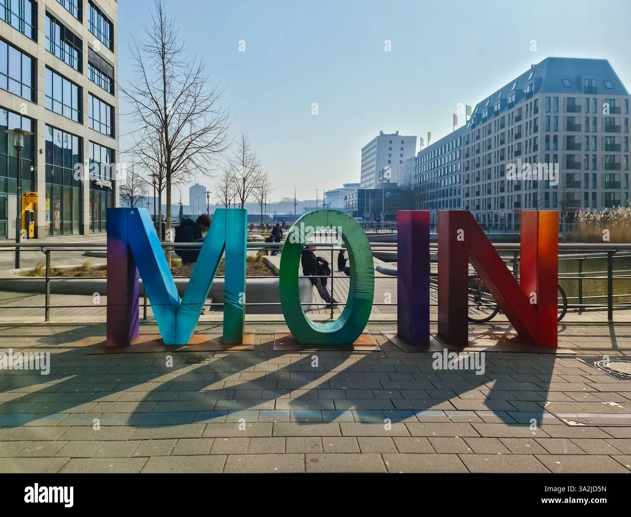 Kiel, Germany, 12 March 2025, Large, vibrant Moin sign stands on Kiel's ...